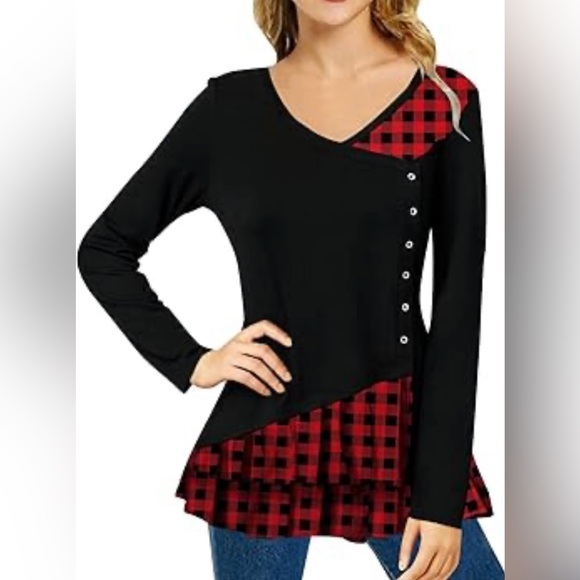 Tops | Buffalo Check And Black Blouse 20 | Poshmark
